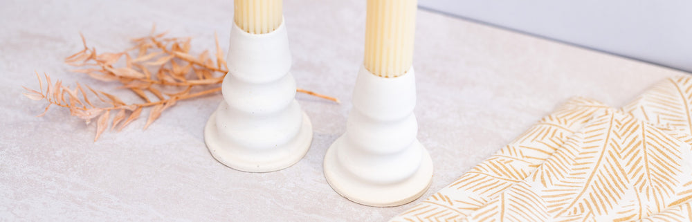 Handmade Ceramic Candle Holders - Porcelain Stoneware - Ink Spiller Home