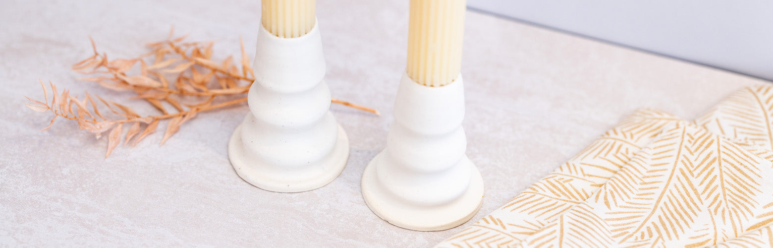 Handmade Ceramic Candle Holders - Porcelain Stoneware - Ink Spiller Home